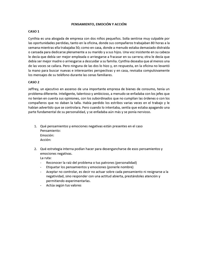 Ejercicio De Pensamiento Emoción Y Acción Pdf