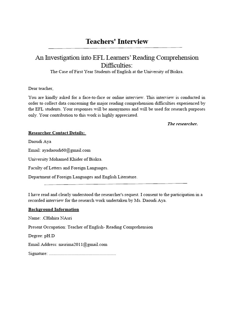 Interview Consent Form | Download Free PDF | Reading Comprehension ...