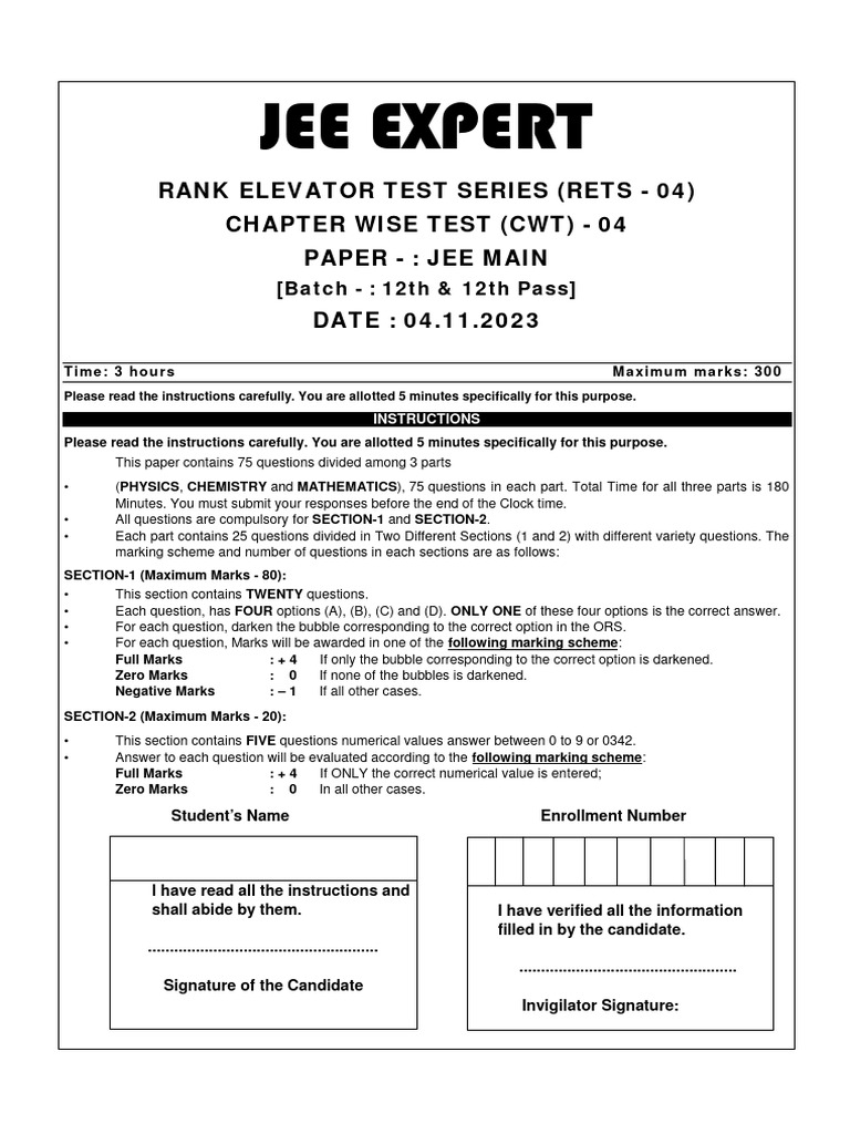 JEE Mains Practice Test Paper | PDF | Triangle | Elementary Geometry