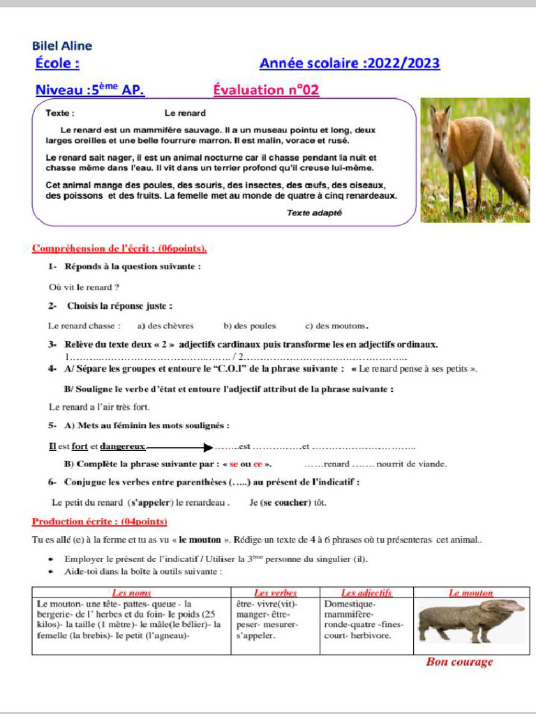 Dzexams 5ap Francais 100678 | PDF