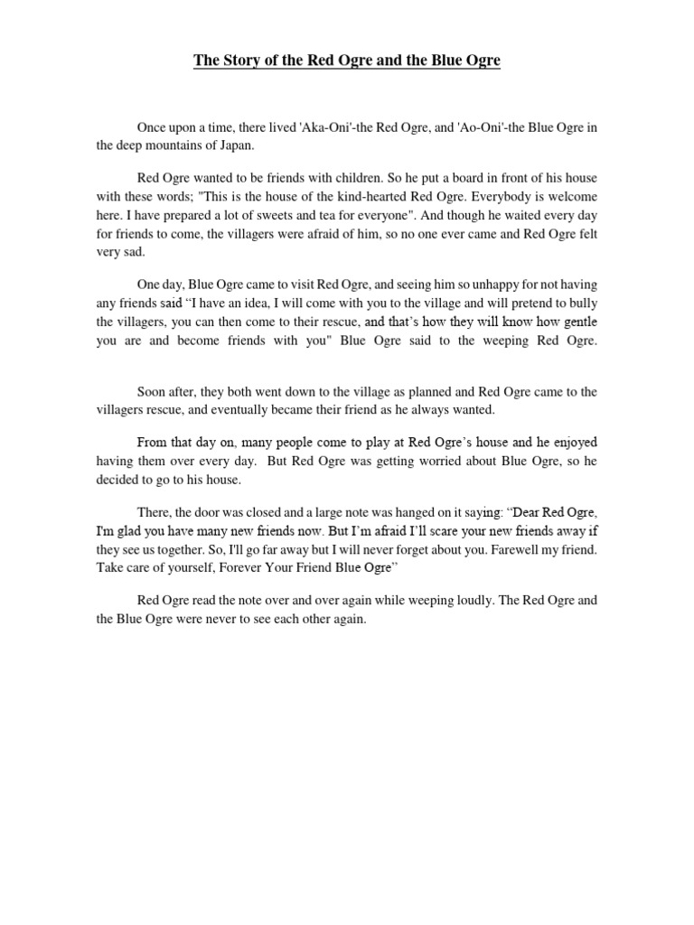 The Story of The Red Ogre and The Blue Ogre | PDF