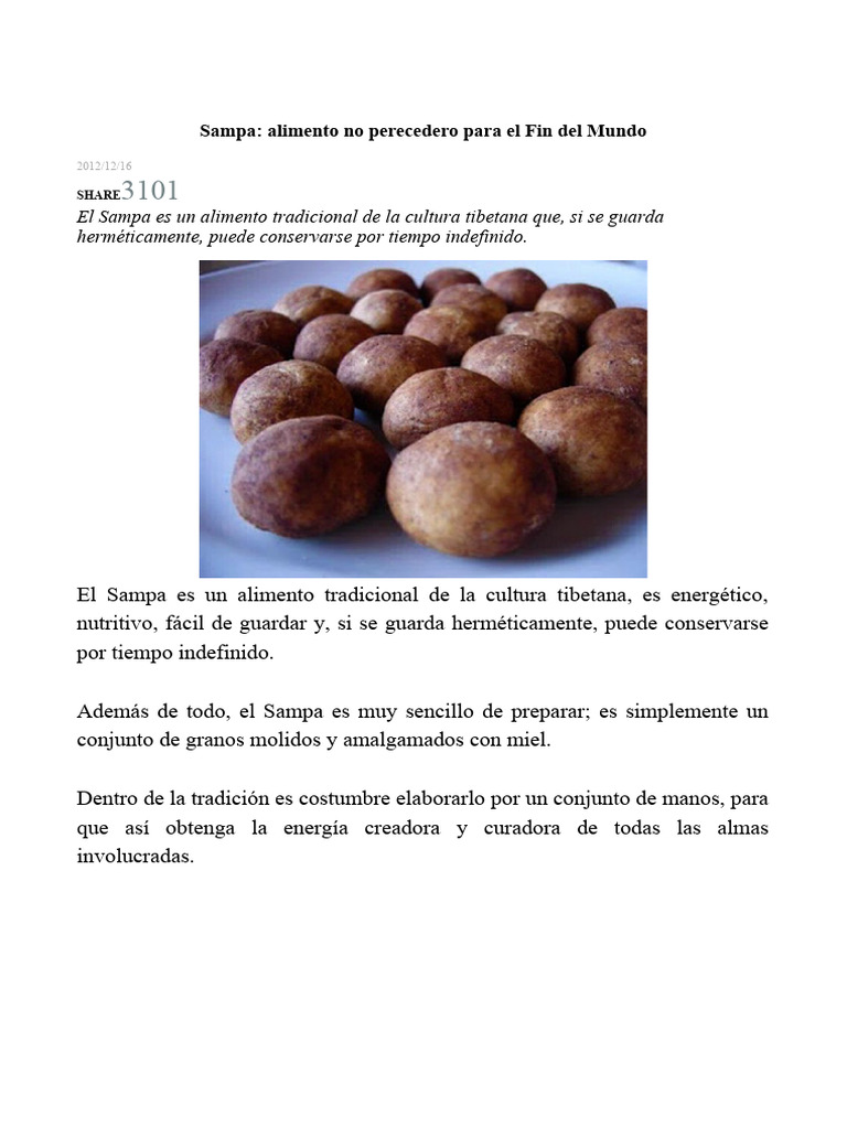 Sampa: Alimento Tibetano de Supervivencia | PDF | Alimentos | Cocina