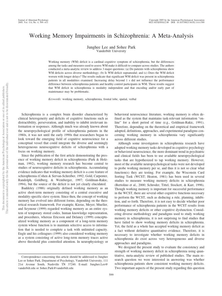Problemas de Memoria de Trabajo en Esquizofrenia (Meta-Análisis) | Download Free PDF | Working ...