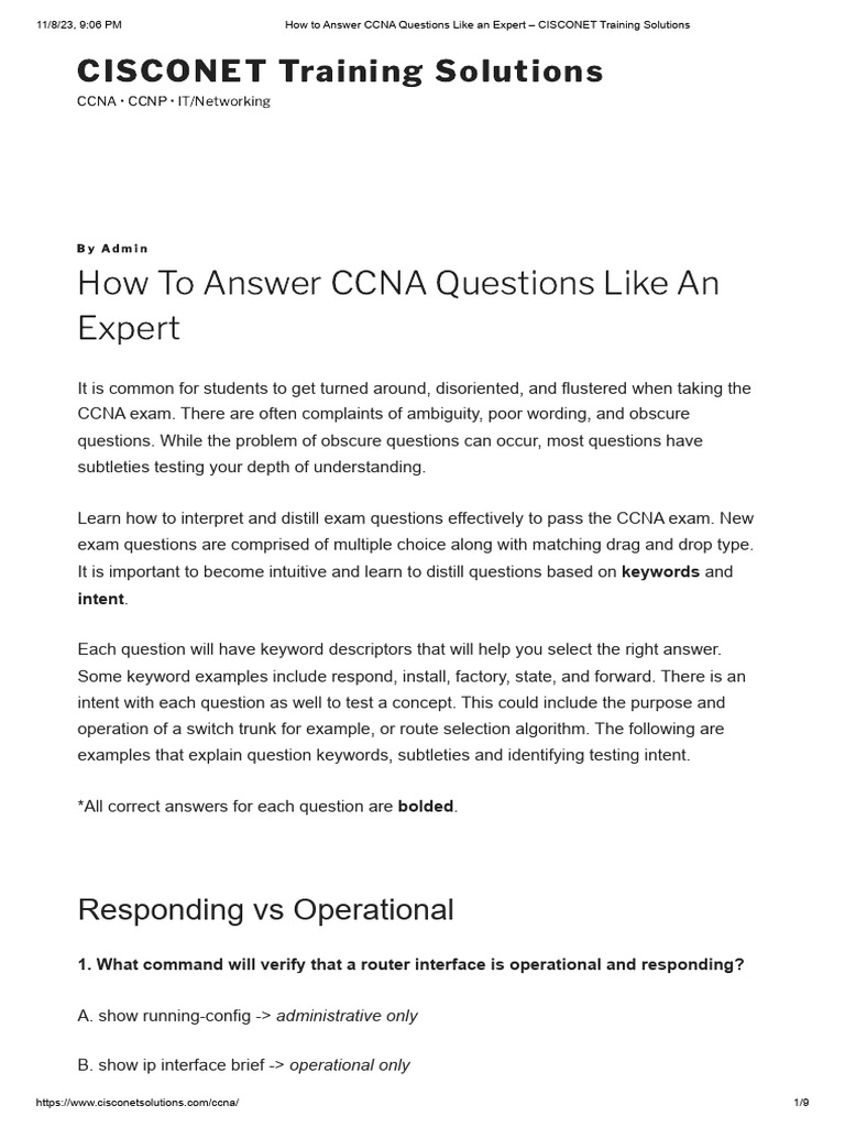 How To Answer CCNA Questions Like An Expert - CISCONET Training ...