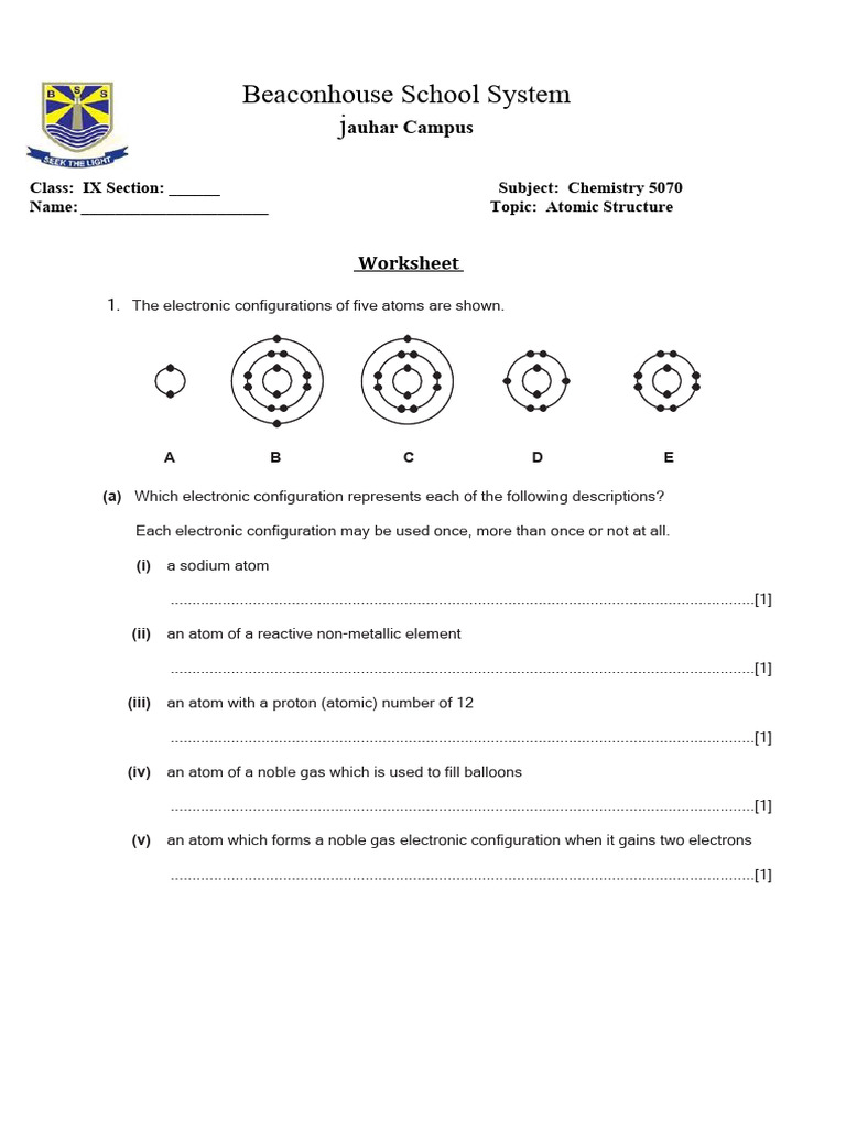 Worksheet of Atomic Structure (IX) | PDF | Atoms | Isotope