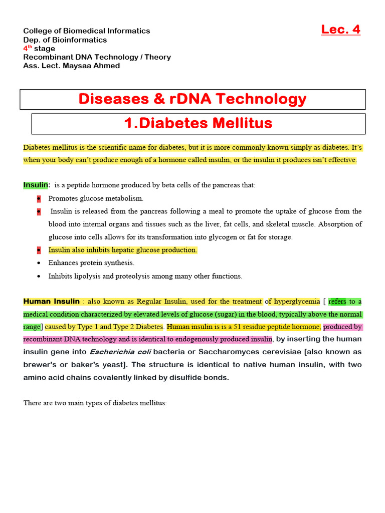 Lecture_4 | PDF | Insulin | Hyperglycemia