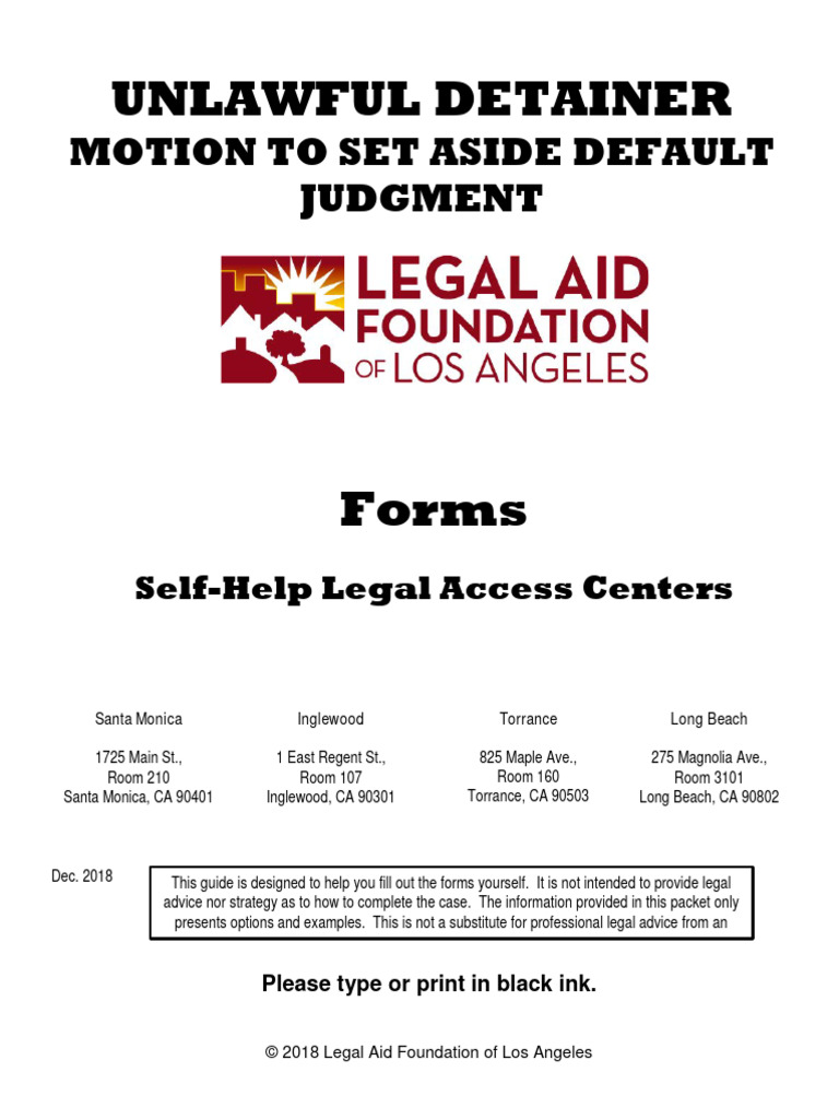 UD Emergency Ex Parte For Motion To Set Aside Default Judgment Forms Packet | PDF | Default ...