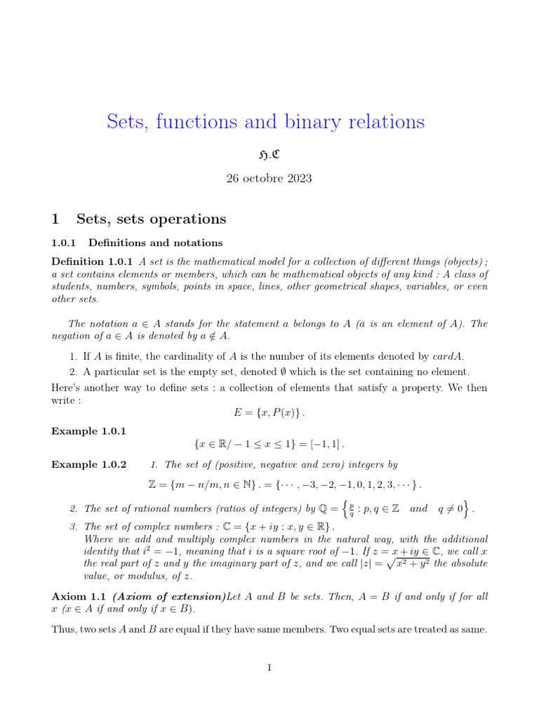 Sets, Functions, and Relations | PDF | Set (Mathematics) | Numbers