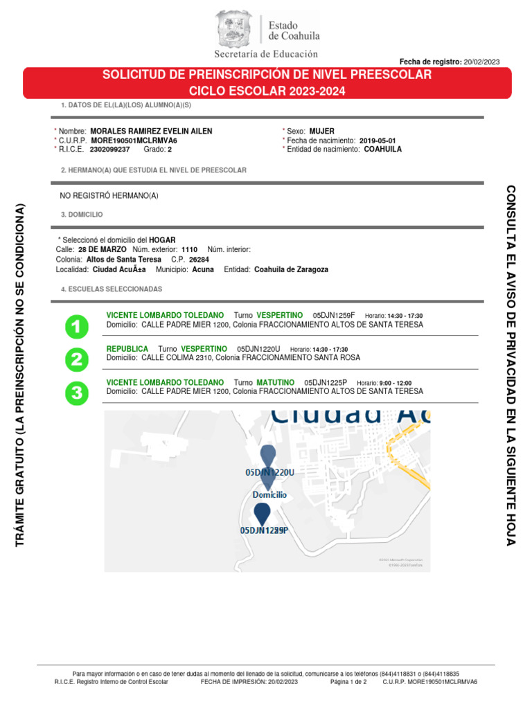 Preinscripción Preescolar Coahuila 2023 | PDF | Educación primaria | Educación de la primera ...