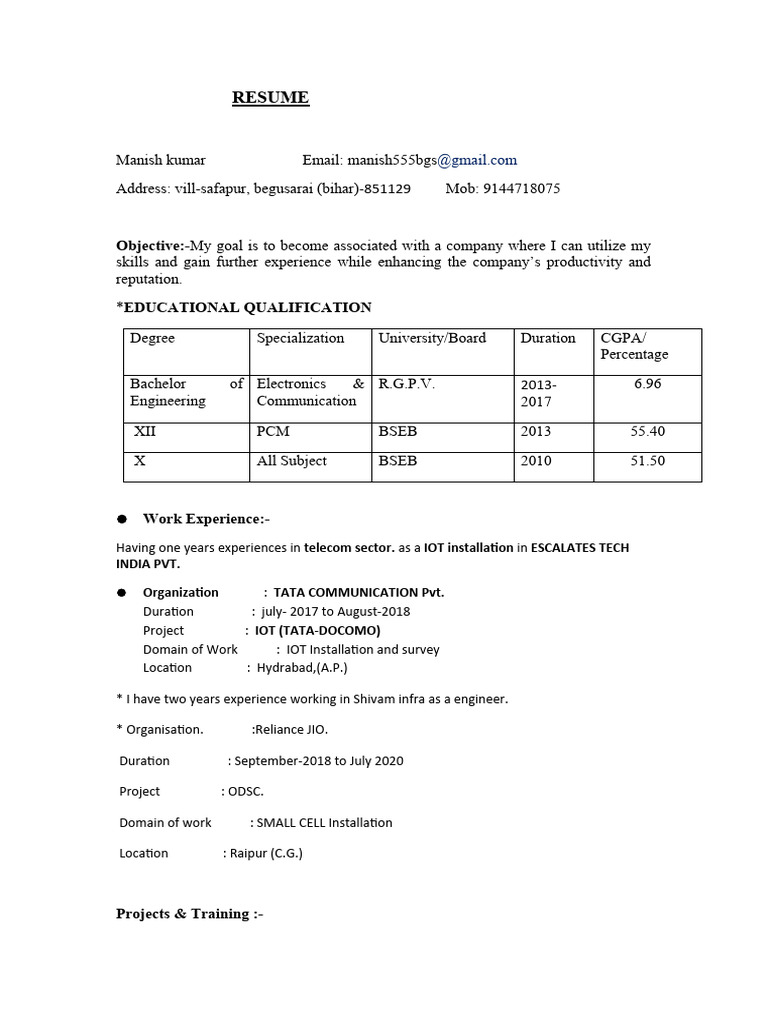Manish Kumar - Resume@ | PDF