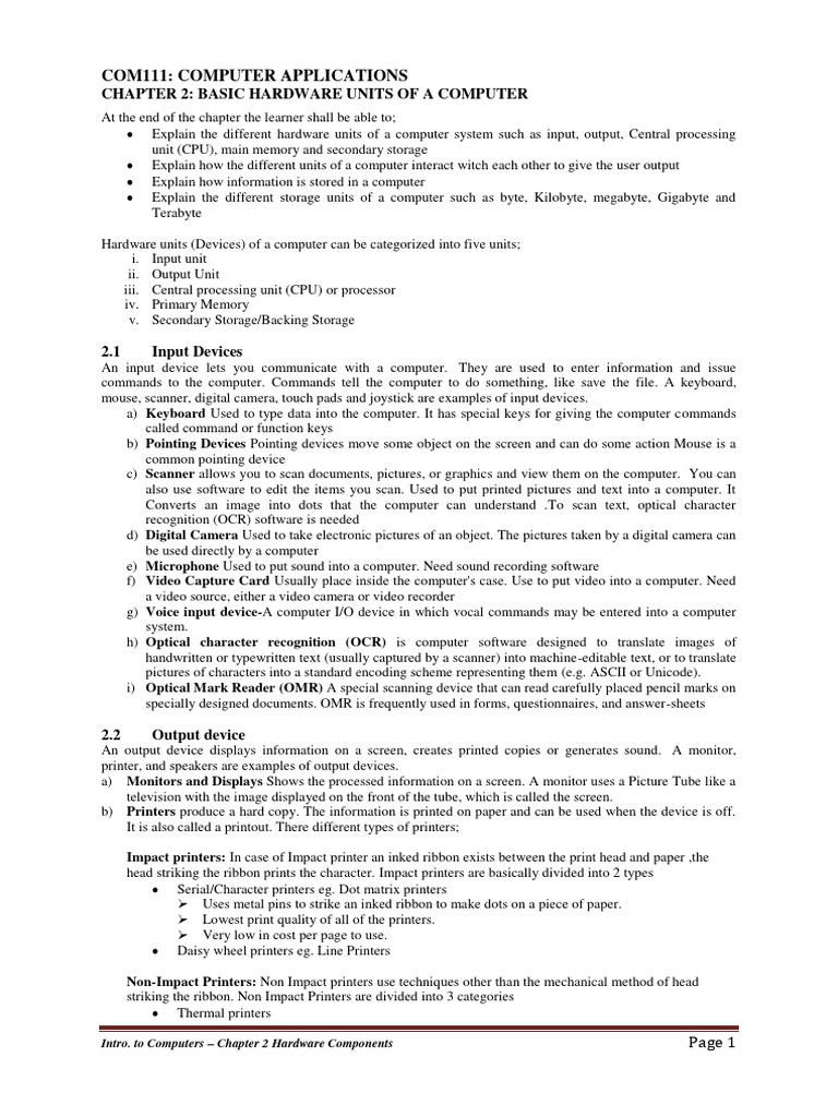 Chapter 2 - Basic Hardware Component of A Computer | PDF | Computer Data Storage | Central ...