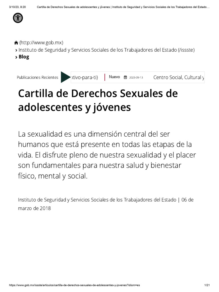 Cartilla De Derechos Sexuales De Adolescentes Y Jóvenes Instituto De