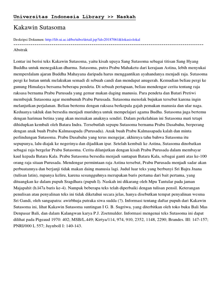 Kakawin Sutasoma: Universitas Indonesia Library Naskah | PDF