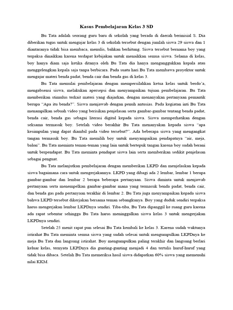 Studi Kasus Kelas 3 SD | PDF | Seni & Disiplin Bahasa