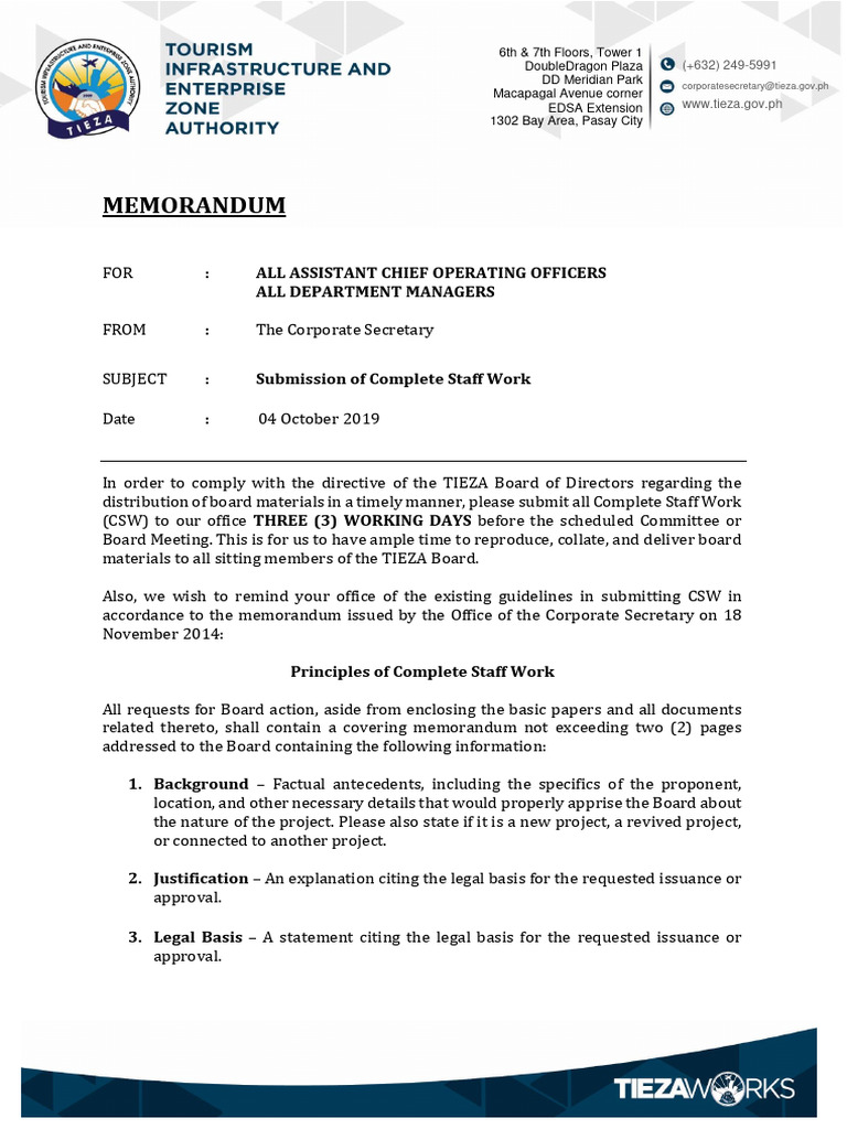 Complete Staff Work Guidelines 2019 | PDF | Government | Justice