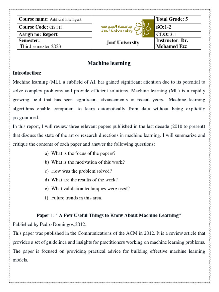 Machine Learning Papers Report | PDF | Deep Learning | Machine Learning Machine Learning Papers Report | PDF | Deep Learning | Machine Learning