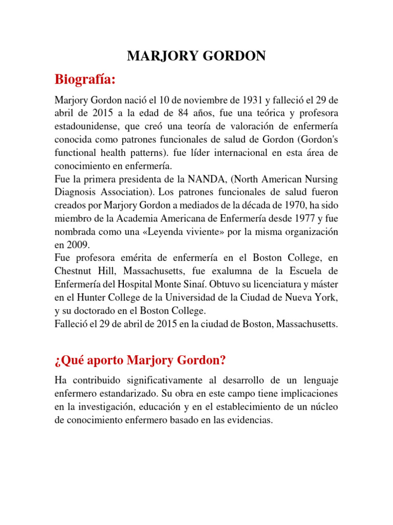 Marjory Gordon | PDF | Sicología | Conceptos psicologicos