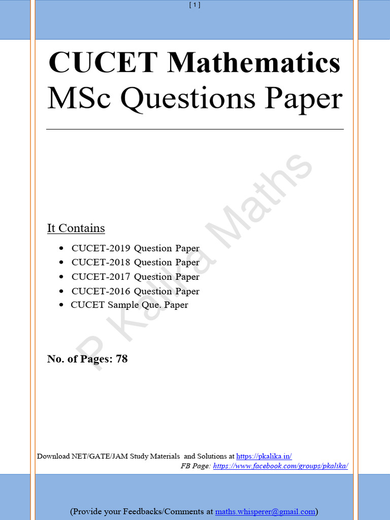 CUCET MSC 2019-2016 78pages | PDF | Matrix (Mathematics) | Limit ...