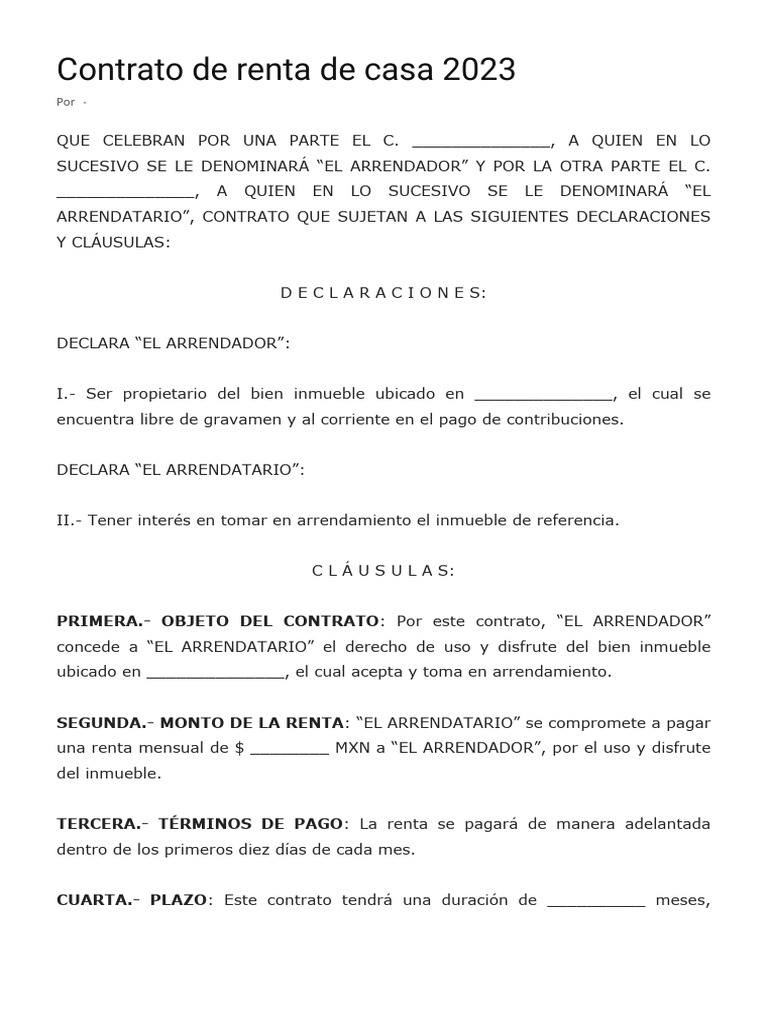 Contrato de Renta de Casa 2023 | PDF