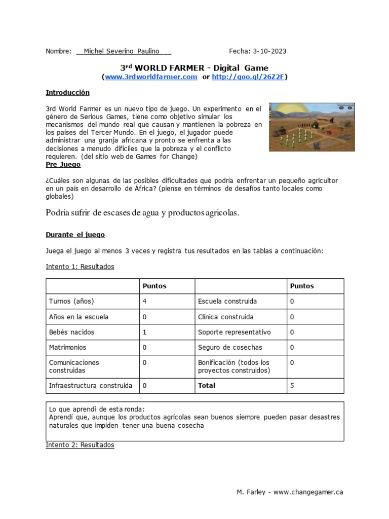 3rd World Farmer: Simulando la Pobreza | PDF | Salud y bienestar