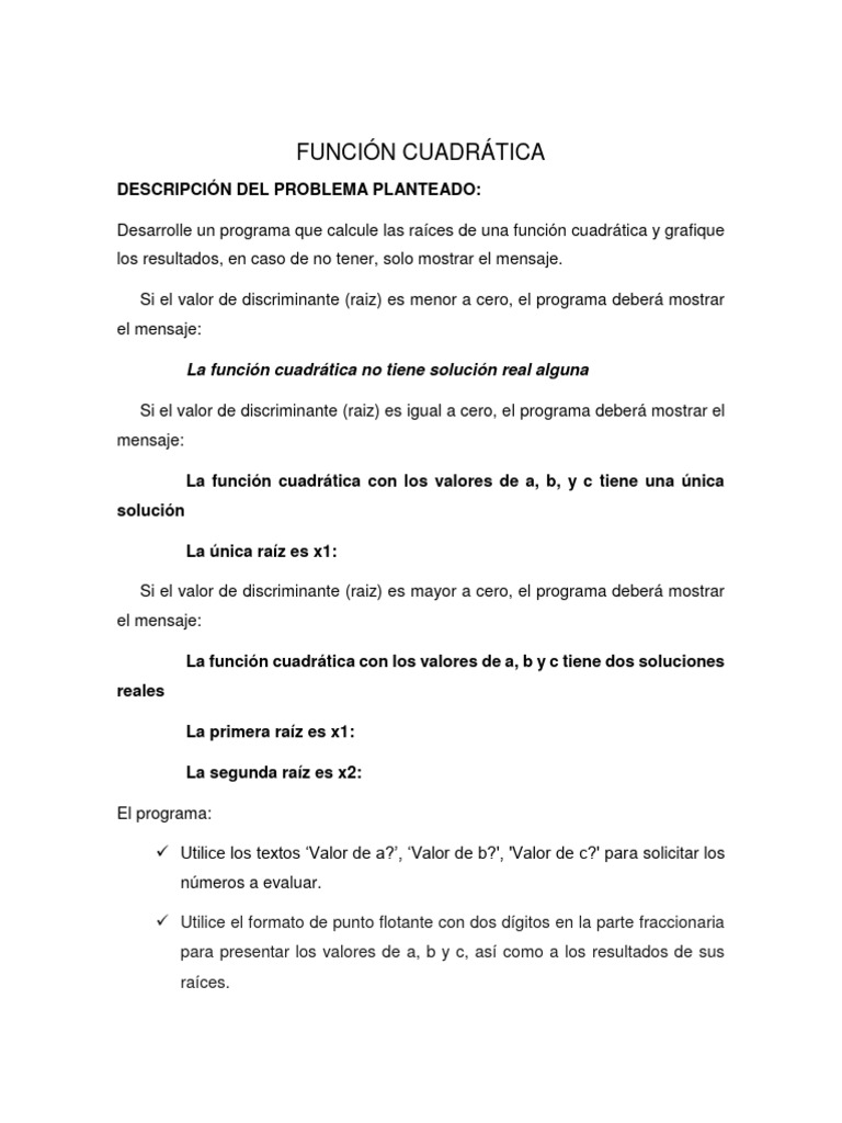 Programa GraficaCuadratica | PDF | Raíz cuadrada | Ciencias de la ...