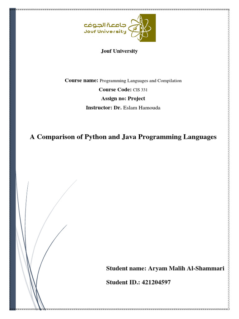 A Comparison Of Python And Java Programming Languages Pdf Java Programming Language 8127
