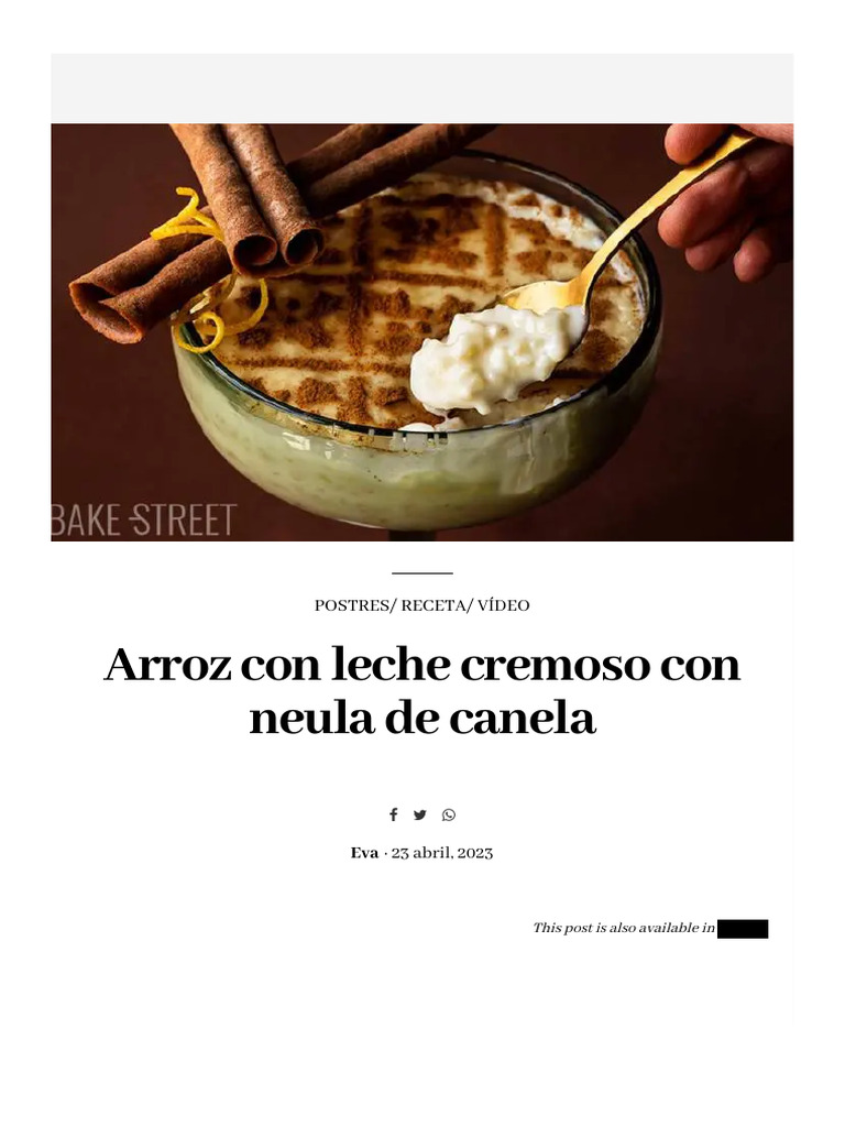 Arroz Con Leche Cremoso Con Neula de Canela | PDF | Preparación de ...