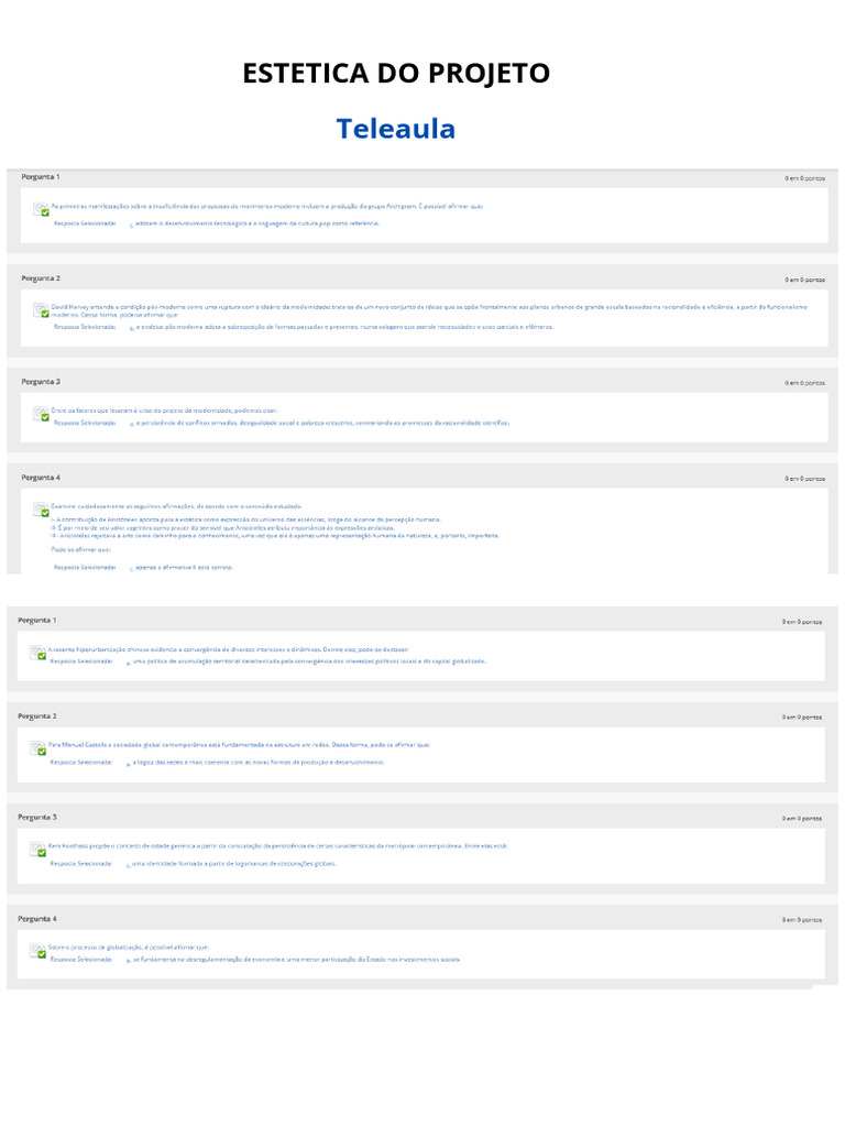 Respostas Ava Estetica Do Projeto | PDF