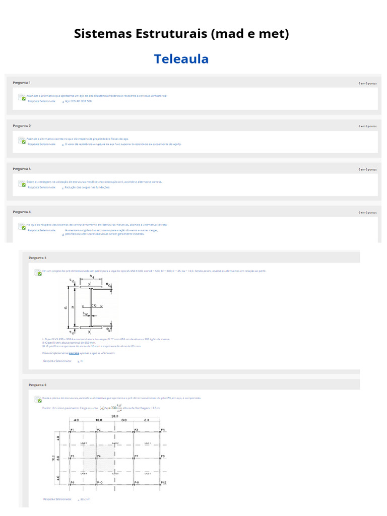 RESPOSTAS AVA Sistemas Estruturais (mad e met) | PDF