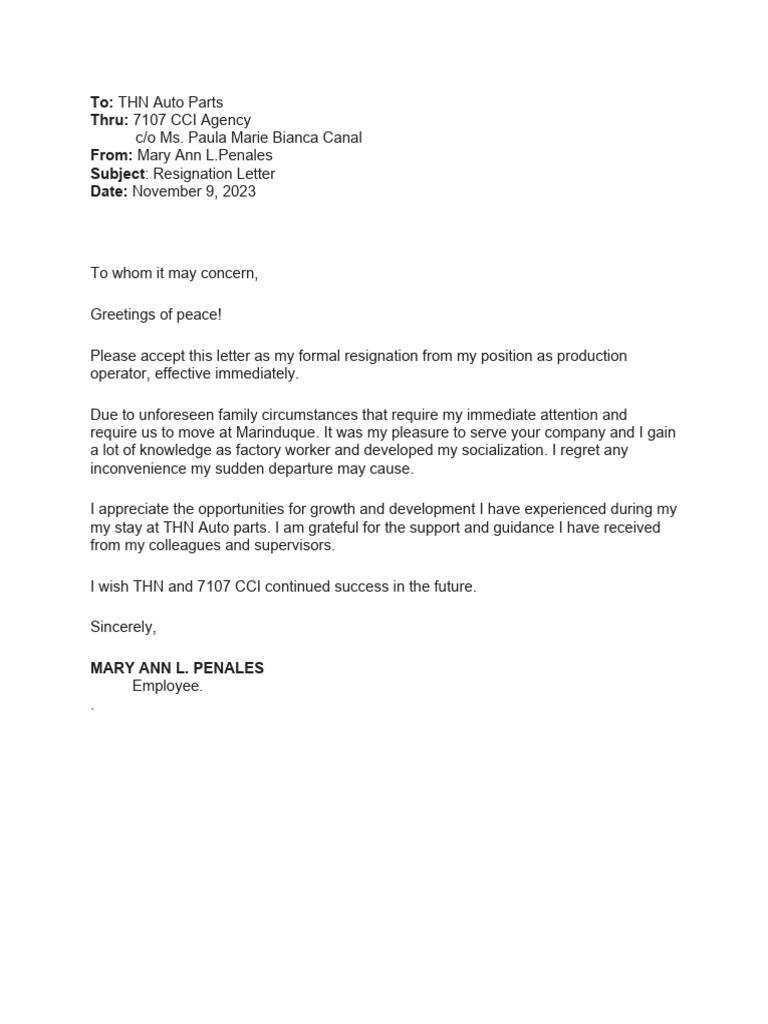 Resignation Letter | PDF | Career & Growth | Finance & Money Management