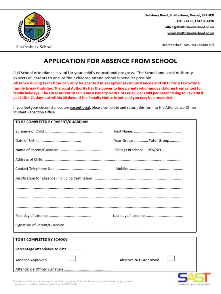 AAA - Application For Absence Form | PDF | Family | Kinship And Descent