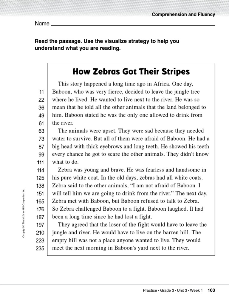 Comprehension Worksheet 103-105 | PDF | Zebra