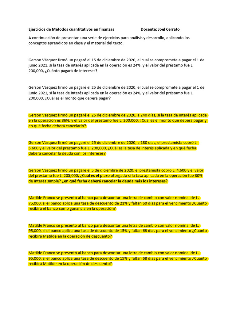 MCF 1 Ejercicios para Estudio de I Parcial | PDF | Bancos | Tasas de interés