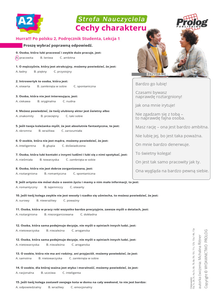 Cechy Charakteru Podrecznik Studenta Lekcja 1 Poziom A2 | PDF