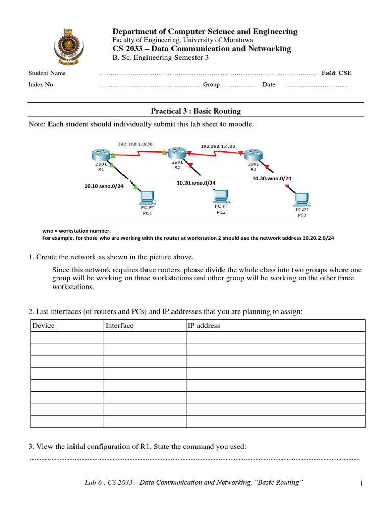 Lab6 Basic Routing | PDF | Computer Network | Ip Address Lab6 Basic Routing | PDF | Computer Network | Ip Address