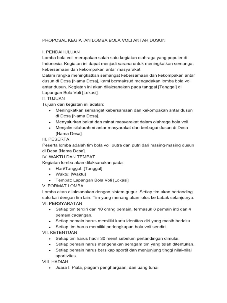 Proposal Kegiatan Lomba Bola Voli Antar Dusun | PDF | Olahraga & Rekreasi