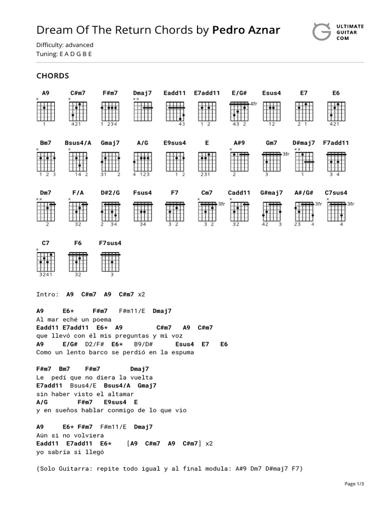 Dream of The Return Chords (Ver 4) by Pedro Aznartabs at Ultimate ...