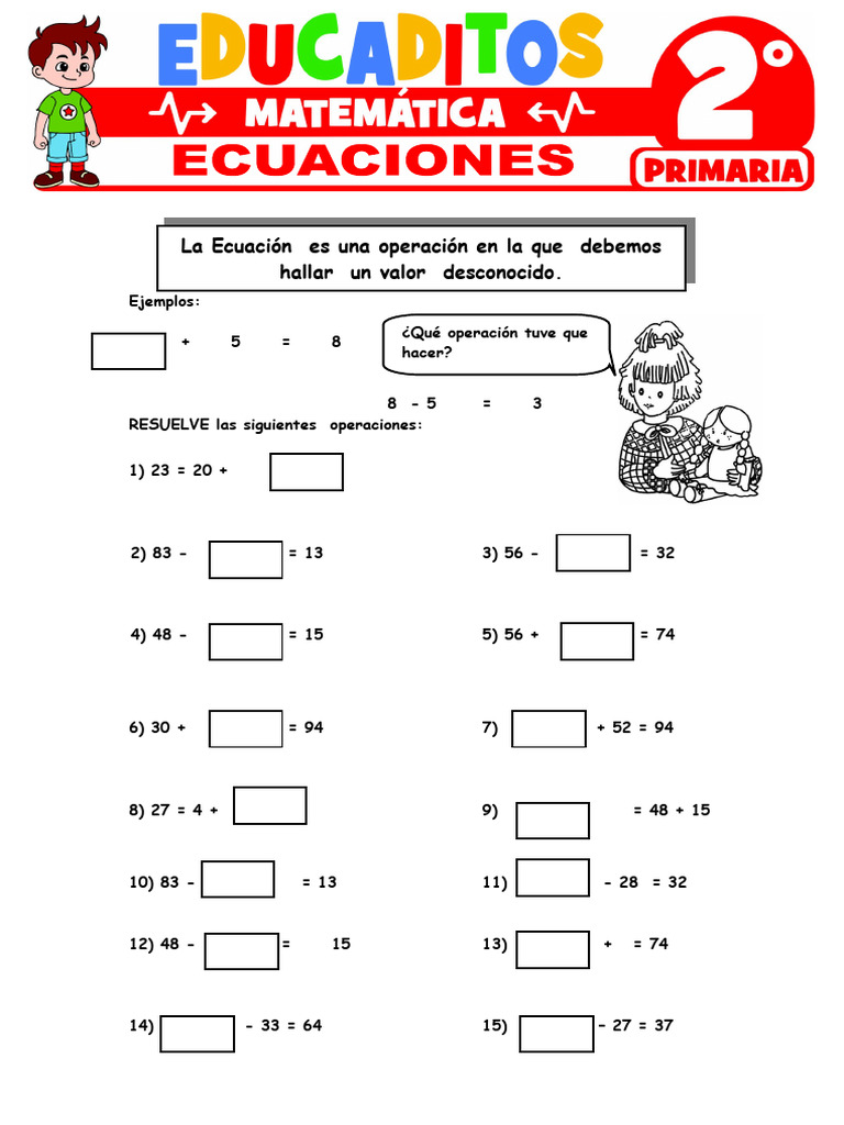 Ecuaciones Para Segundo Grado de Primaria | PDF | Ecuaciones | Matemáticas