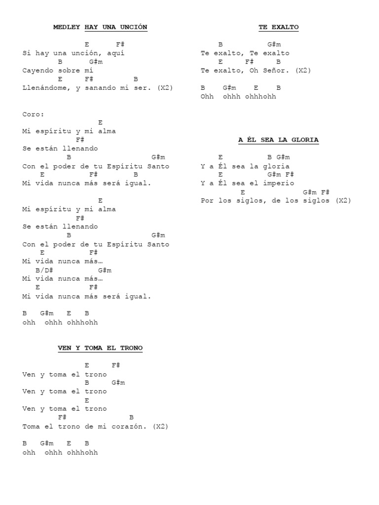 Medley Hay Una Uncic3b3n Ven y Toma El Trono Te Exalto A El Sea La ...