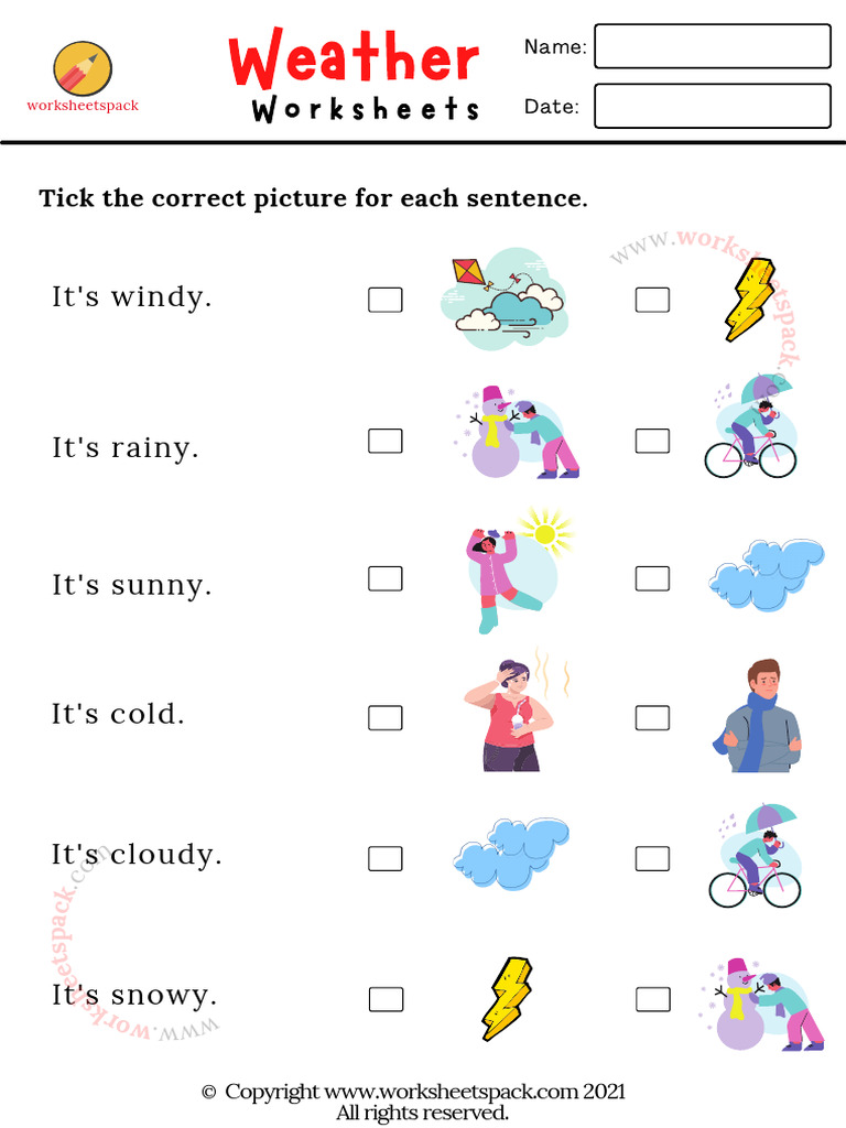 Weather Worksheets Tick The Correct Picture For Each Sentence | PDF