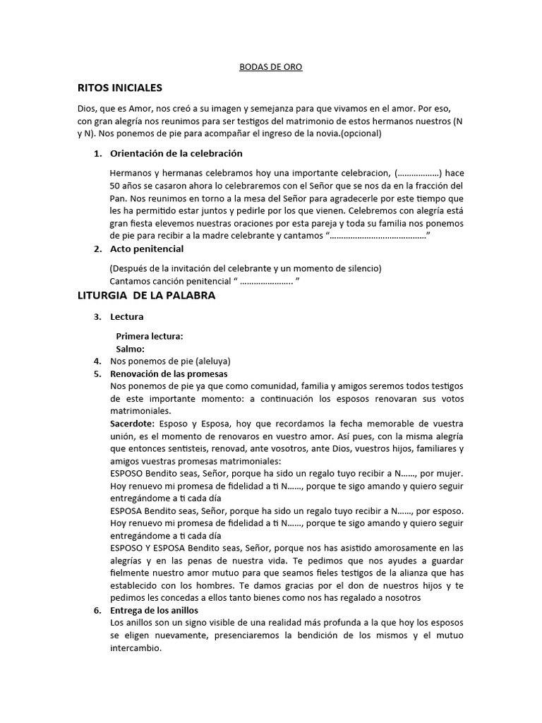 Guion Bodas Oro | PDF | eucaristía | Misa (liturgia)