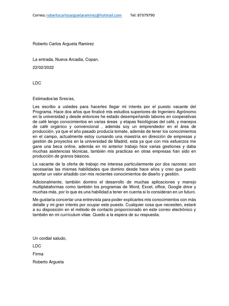 Carta de Presentacion Ldc | PDF