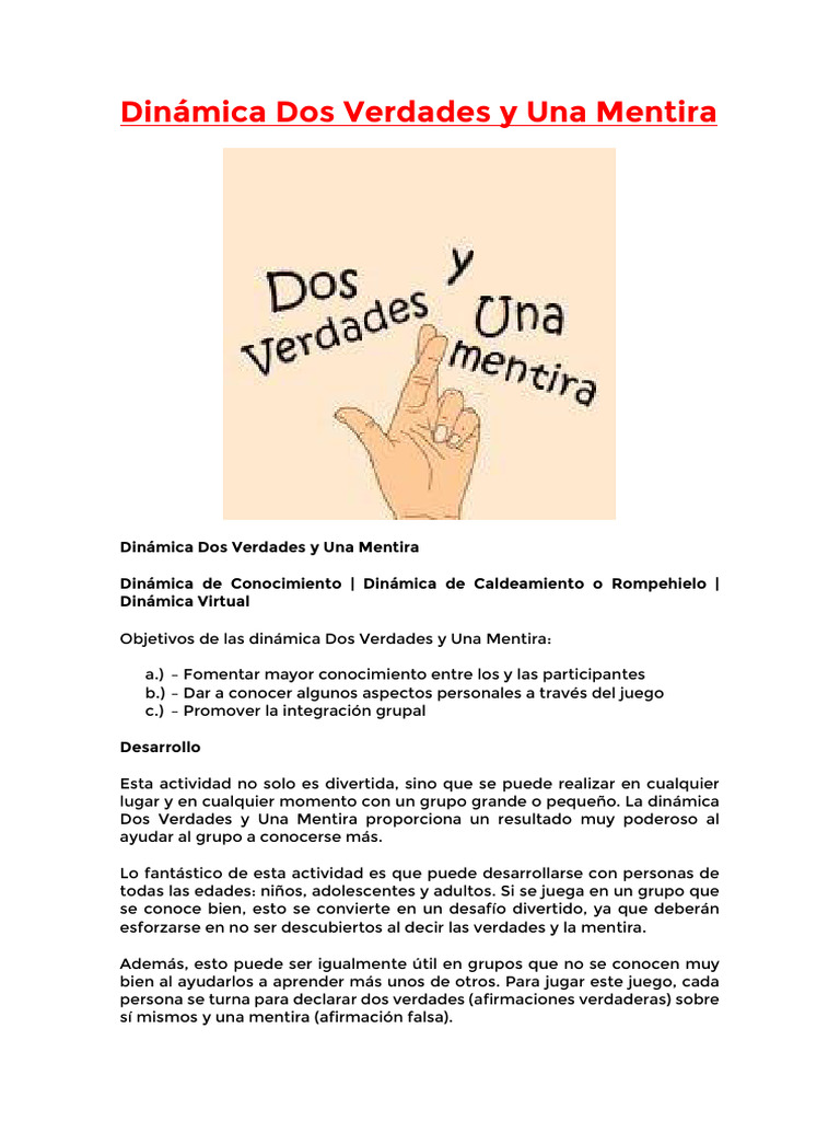 Dinámica Dos Verdades y Una Mentira | PDF Dinámica Dos Verdades y Una Mentira | PDF