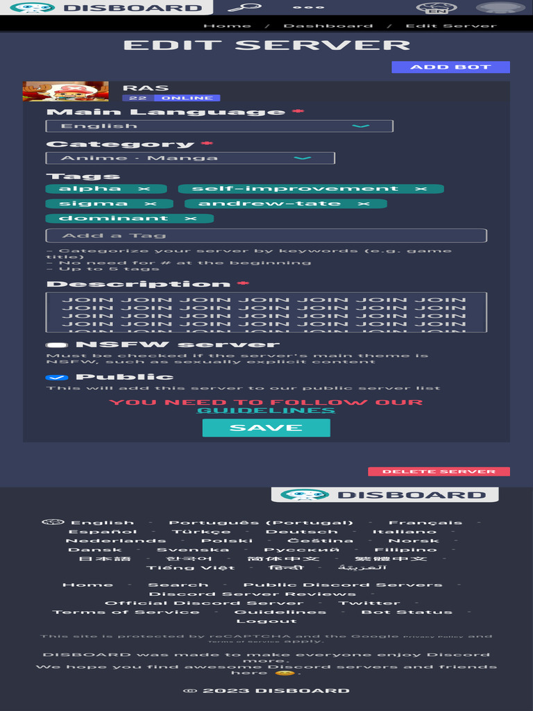Edit Server DISBOARD Discord Server List | PDF