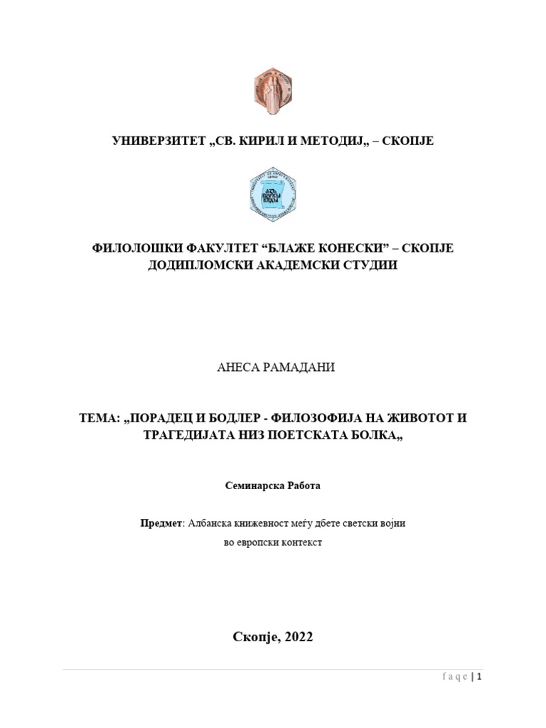 Punim Seminari - A.R. "PORADECI DHE BODLERI - FILOZOFIA E JETËS DHE ...