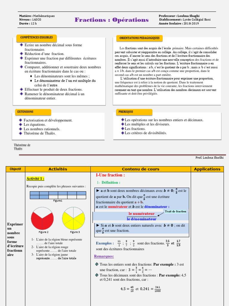 Opérations sur les Fractions en Mathématiques | PDF | Division ...