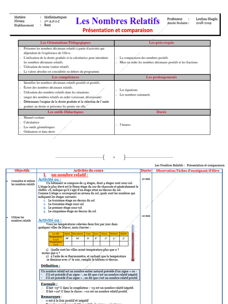 Les Nombres Relatifs - Presentations | PDF | Entier relatif | Mathématiques