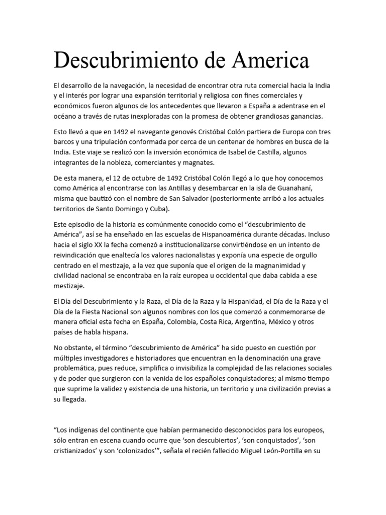 Descubrimiento de América: Contexto e Impacto | PDF