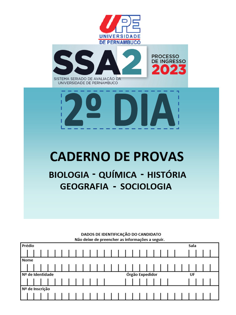 Caderno de Provas Ssa2 2dia | PDF | Sentidos | Bile