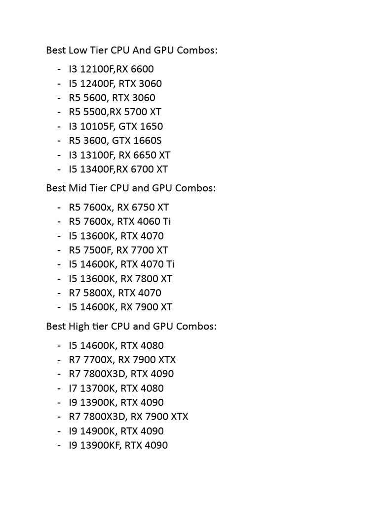 Gpu & Cpu Combos | PDF
